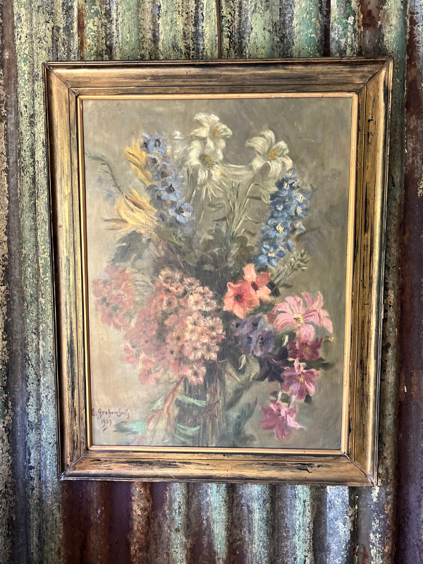 1920s floral oil painting by L Graham-Smith - Lottie Girling Vintage ...